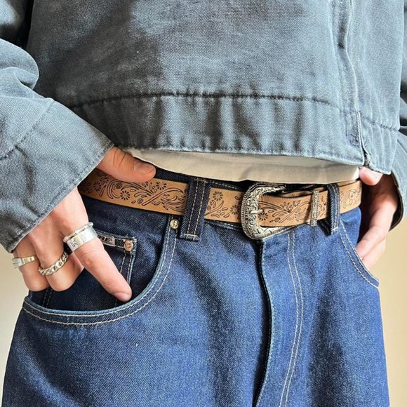 Accessories | Vintage Style Brown American Western Floral Silver Boho ...